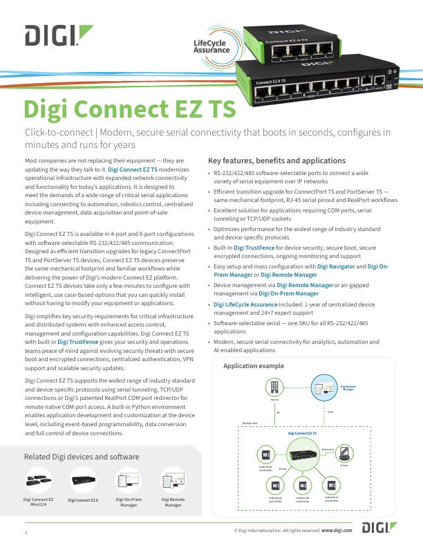 Digi Connect EZ TS Datasheet | Digi International